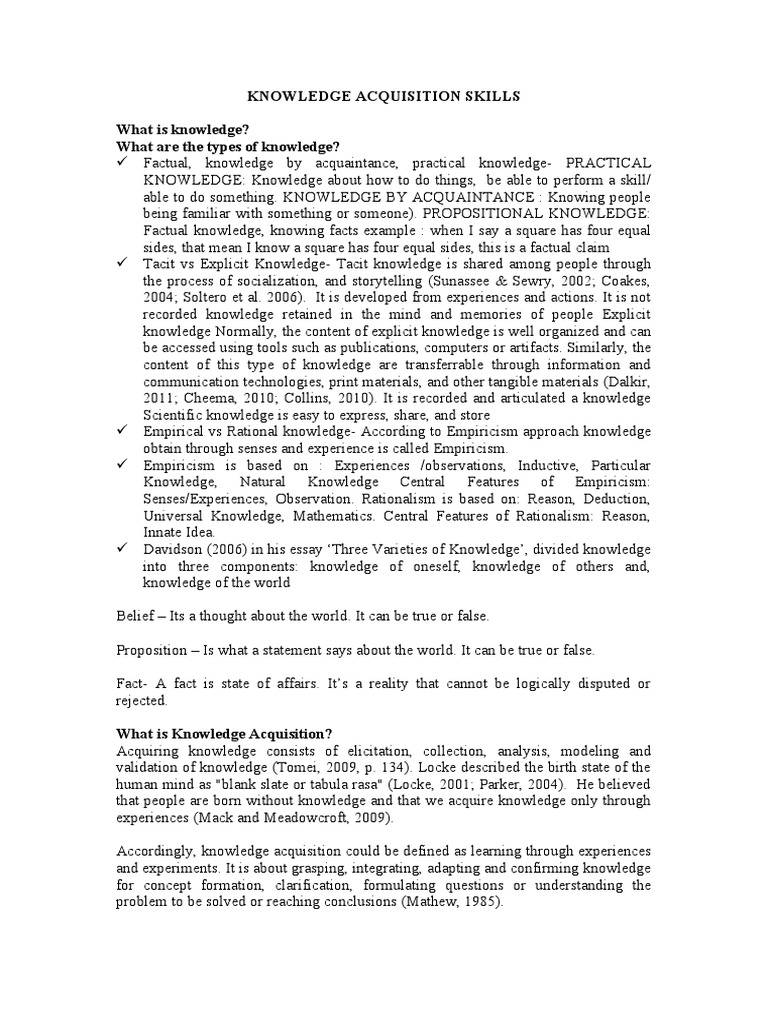 Knowledge Acquisition Skills | PDF | Argument | Hypothesis