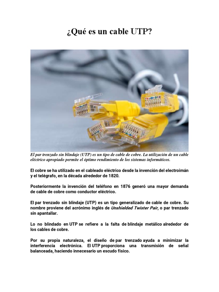 Qué Es Un Cable UTP | PDF | Bienes manufacturados | Ingeniería Informática