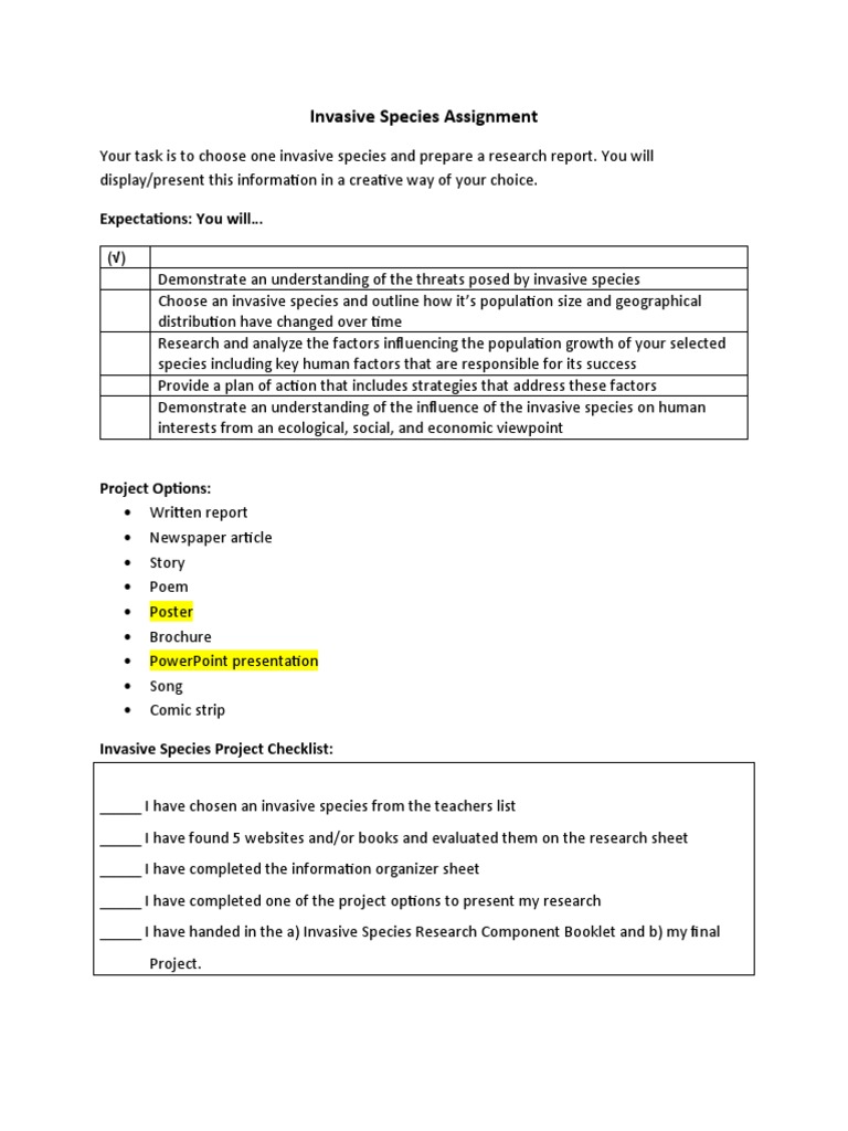 Invasive Species Assignment | PDF | Invasive Species | Organisms