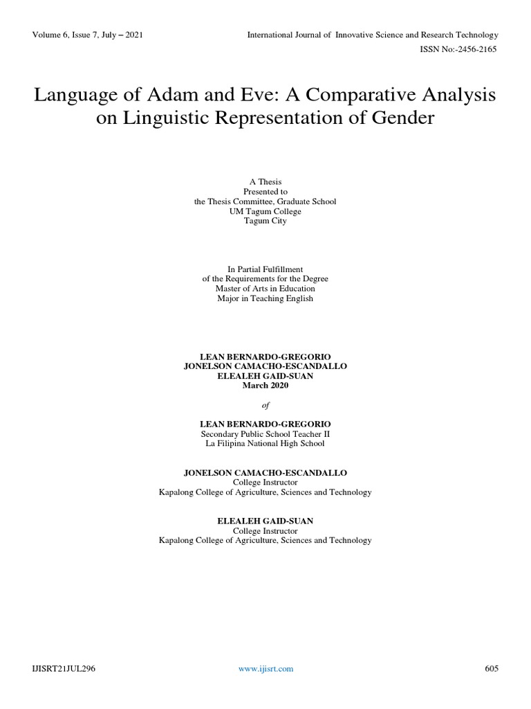 Language of Adam and Eve A Comparative Analysis On Linguistic ...