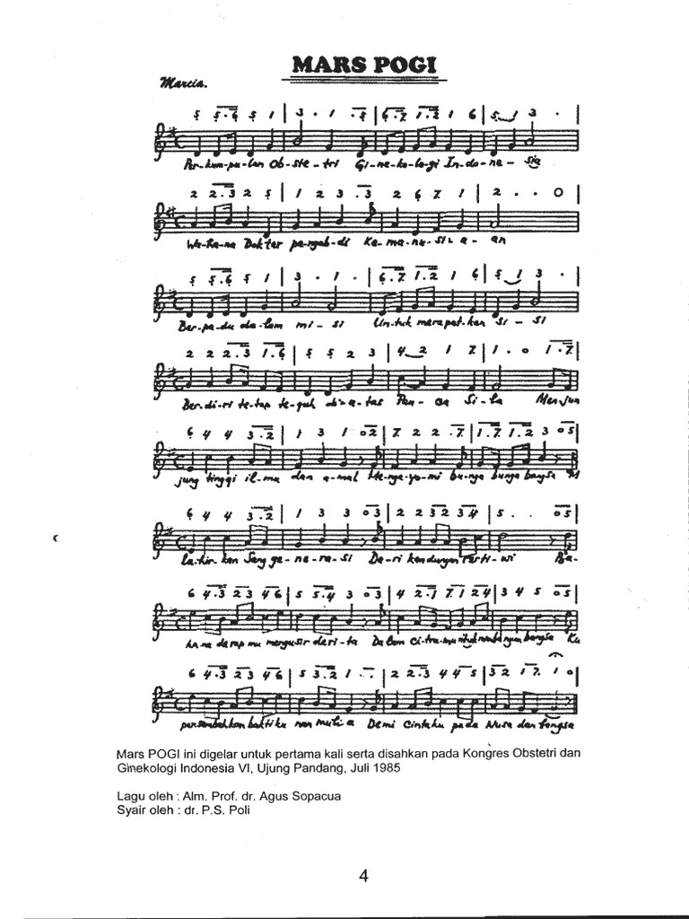 Lagu Mars POGI: Sejarah dan Penciptaan | PDF | Kajian Bahasa Asing | Seni