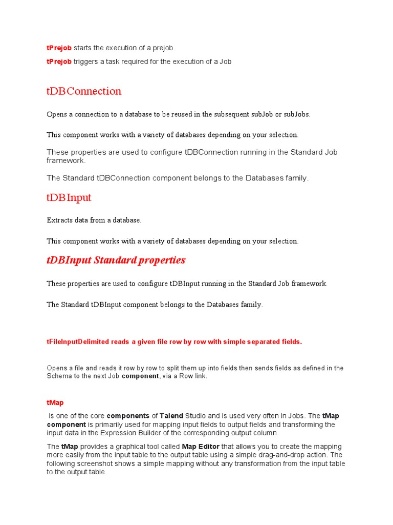 Tdbconnection Tdbinput Standard Properties Pdf Database Transaction Databases