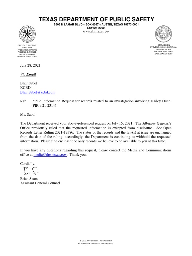 Texas Department of Public Safety: Via Email | PDF | Government | Justice