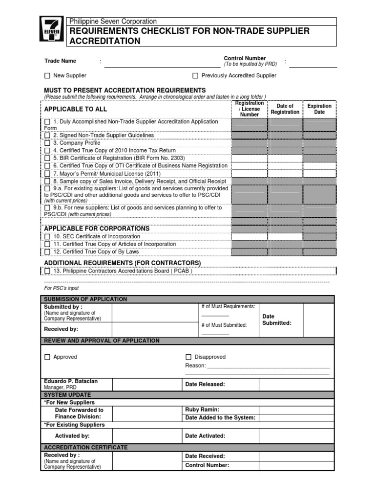 PRD Requirements Checklist For Non Trade Supplier Accreditation 2011 1 ...