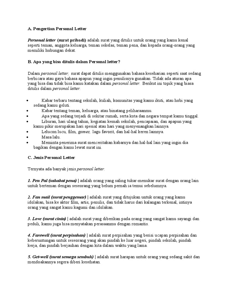 Panduan Lengkap Personal Letter | PDF | Kajian Bahasa Asing