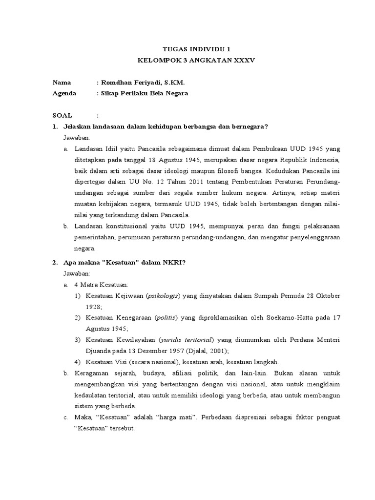 Tugas Agenda 1 Sikap Perilaku Bela Negara | PDF