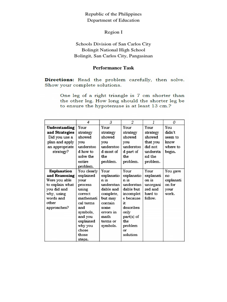 San Carlos City High School Performance Task | PDF | Wellness