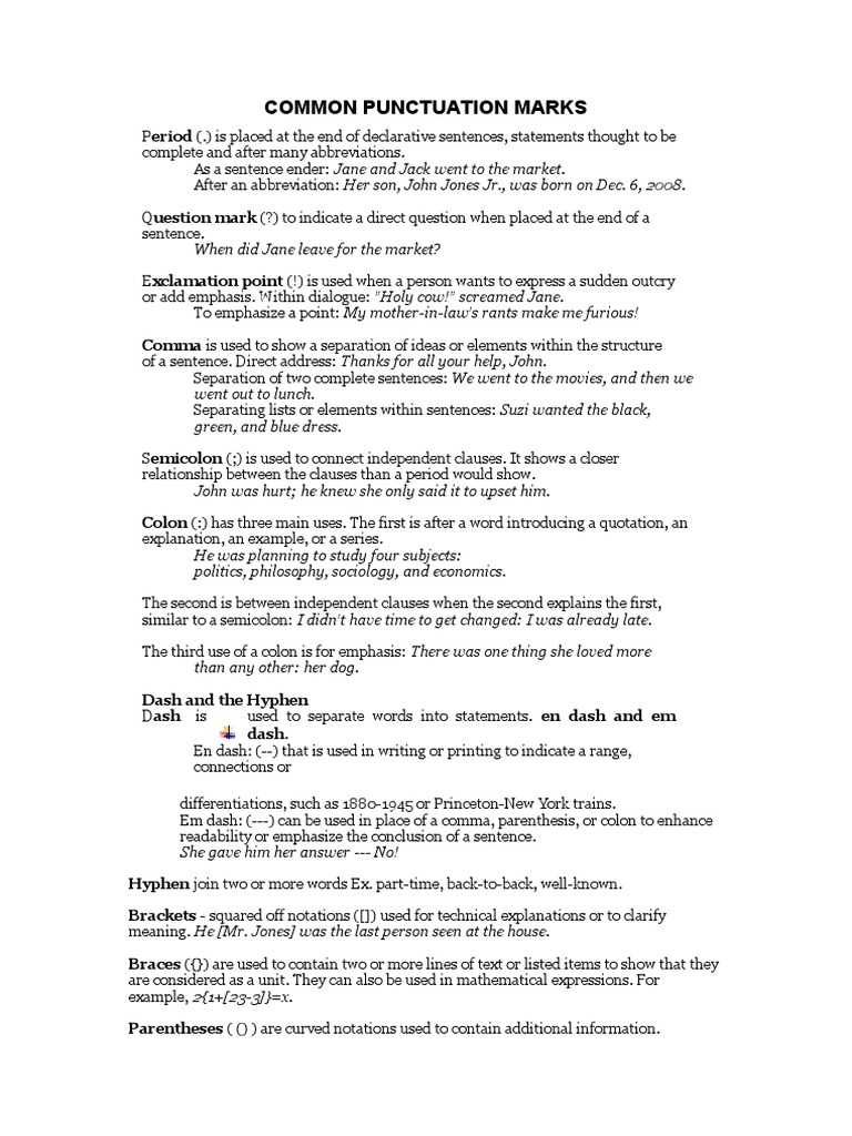 Overview of Common Punctuation Marks | PDF | Bracket | Punctuation