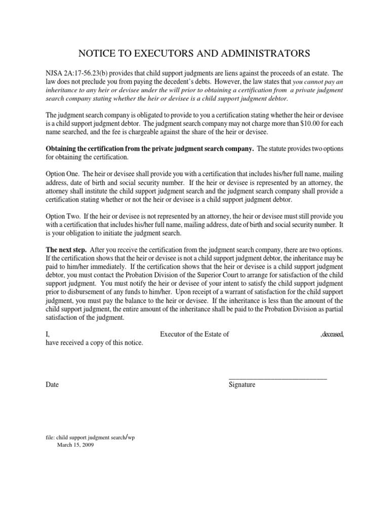 Notice To Executors and Administrators | Download Free PDF | Will And ...