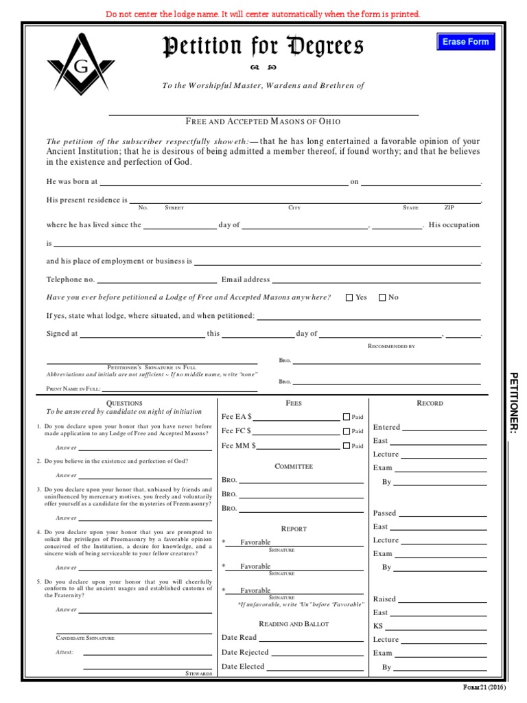 Petition For Degrees: To The Worshipful Master, Wardens and Brethren of ...