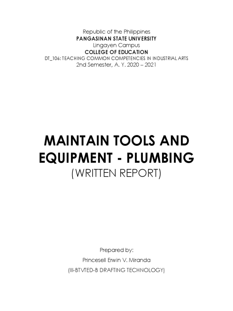 Maintain Tools and Equipment - Plumbing Tools | PDF | Plumbing | Tools