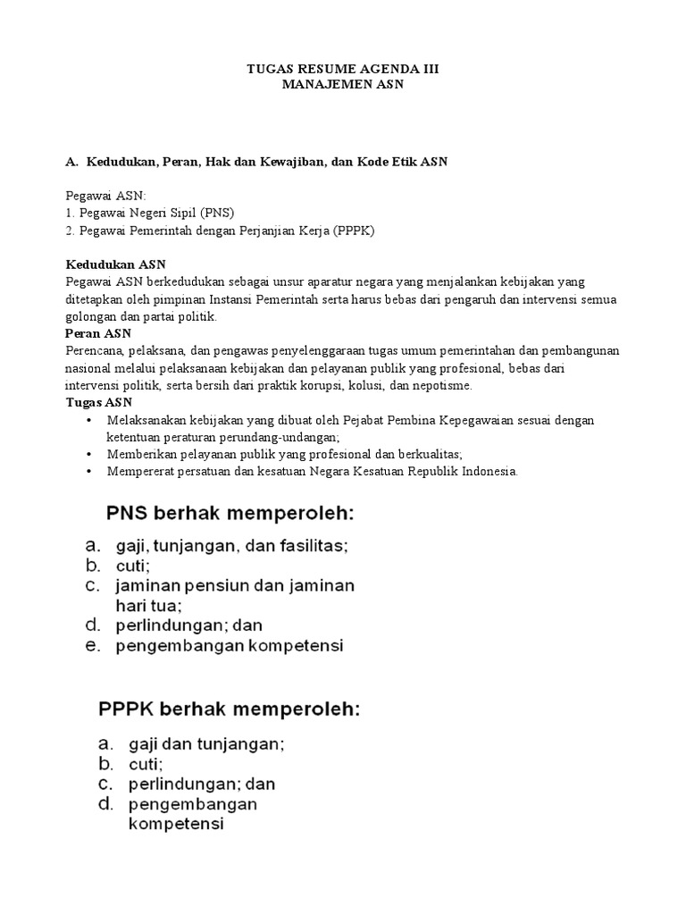 Resume Agenda Iii Manajemen Asn | PDF
