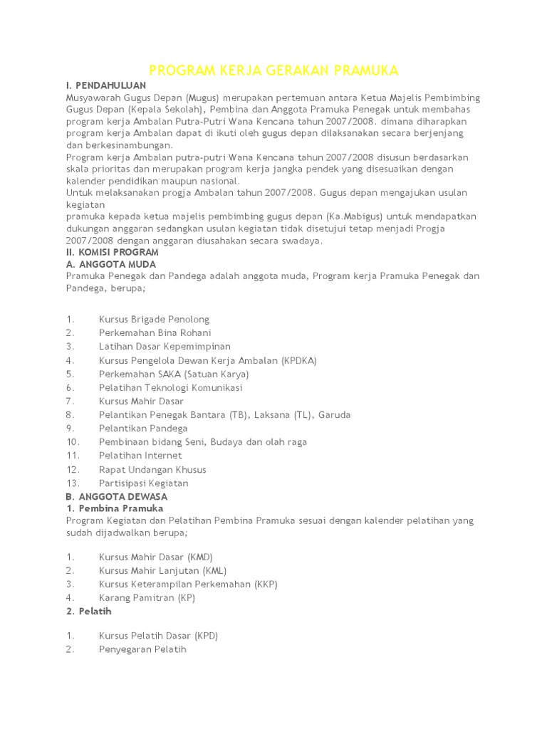 Program Kerja Gerakan Pramuka | PDF