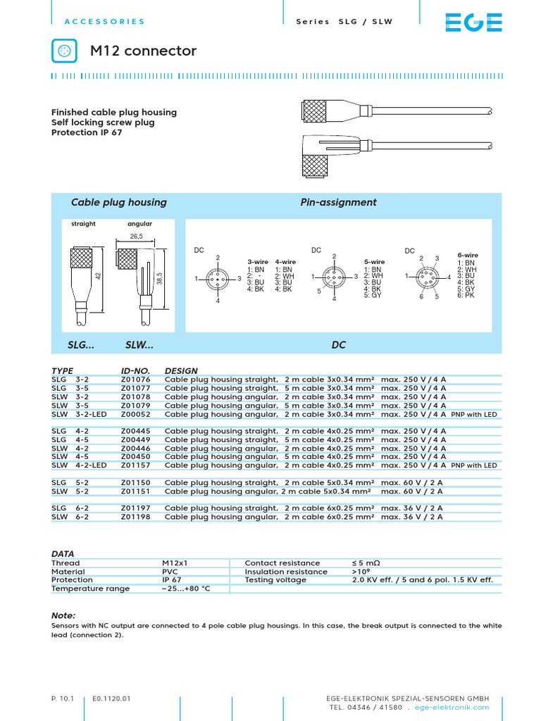 M12 Connector: Cable Plug Housing Pin-Assignment | PDF | Electrical ...