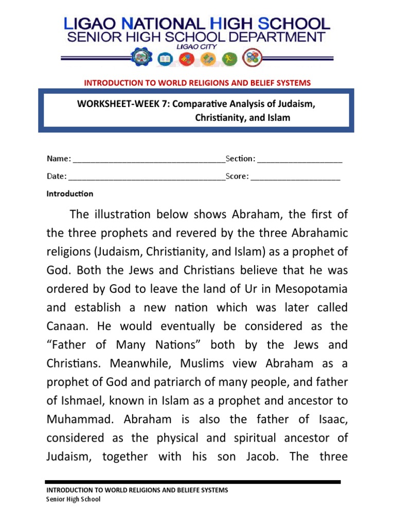WORKSHEET-WEEK 7: Comparative Analysis of Judaism, Christianity, and ...