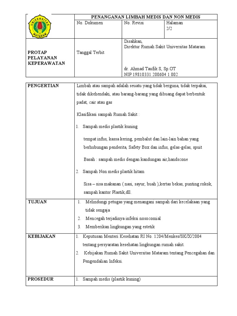 Sop Sampah Infeksius Dan Non Infeksius | PDF