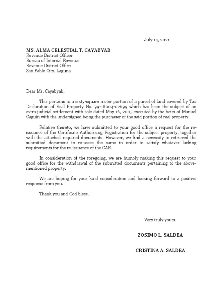 Letter Request (Bir) | PDF