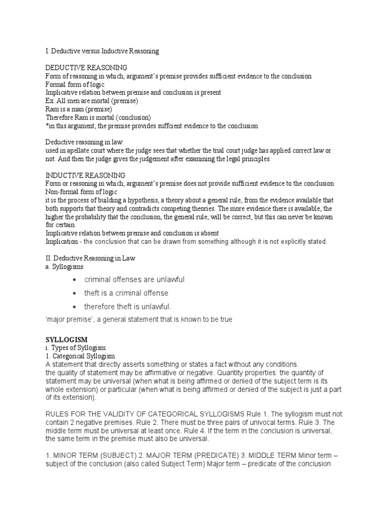 Analyzing Deductive and Inductive Reasoning in Legal Contexts | PDF ...