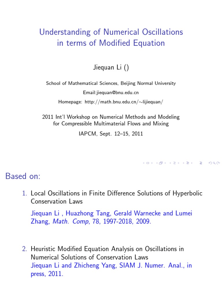 Understanding of Numerical Oscillations in Terms of Modified Equation ...