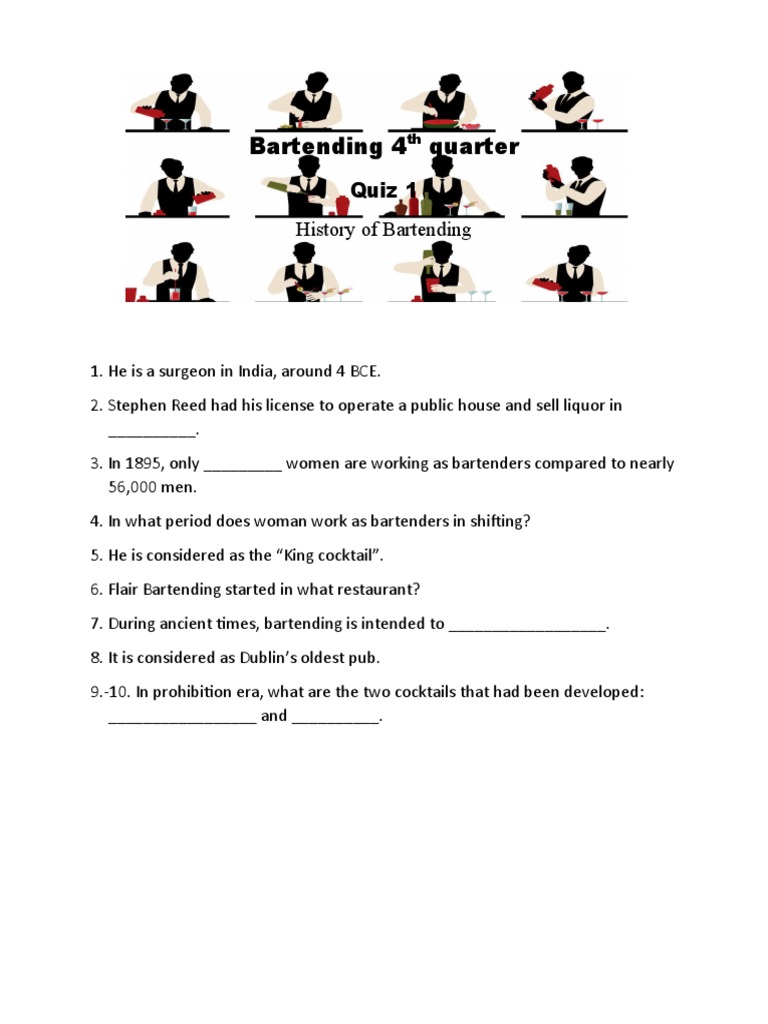 Bartending 4 Quarter: Quiz 1 History of Bartending | PDF