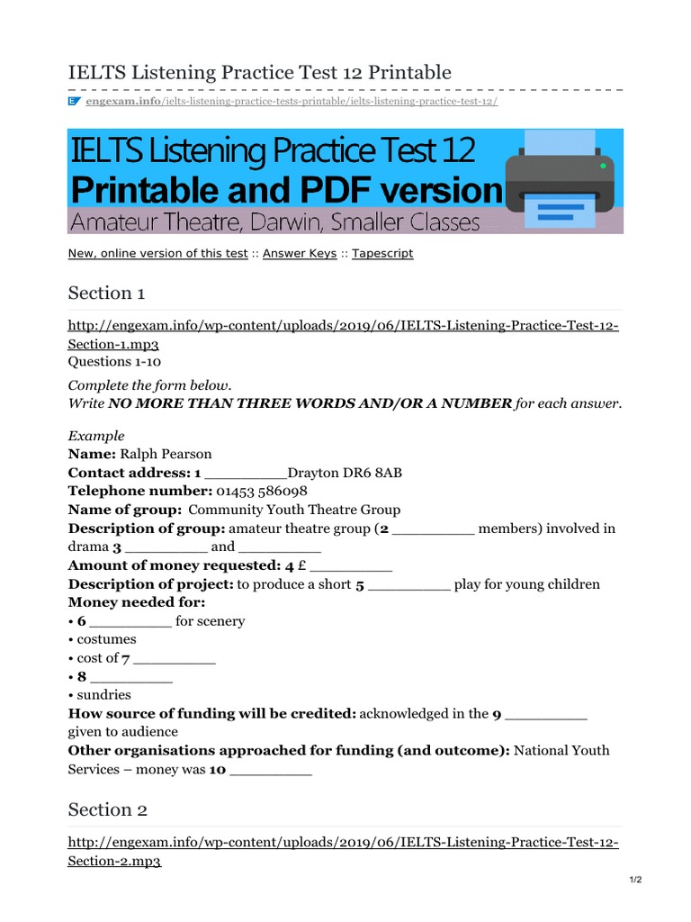 Engexam Info Ielts Listening Practice Test 12 Printable Pdf