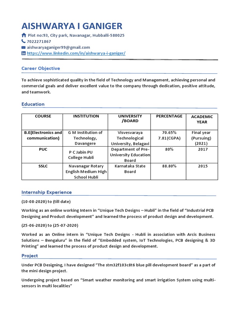 Aishwarya I Ganiger - Resume | PDF | Computer Engineering | Computing