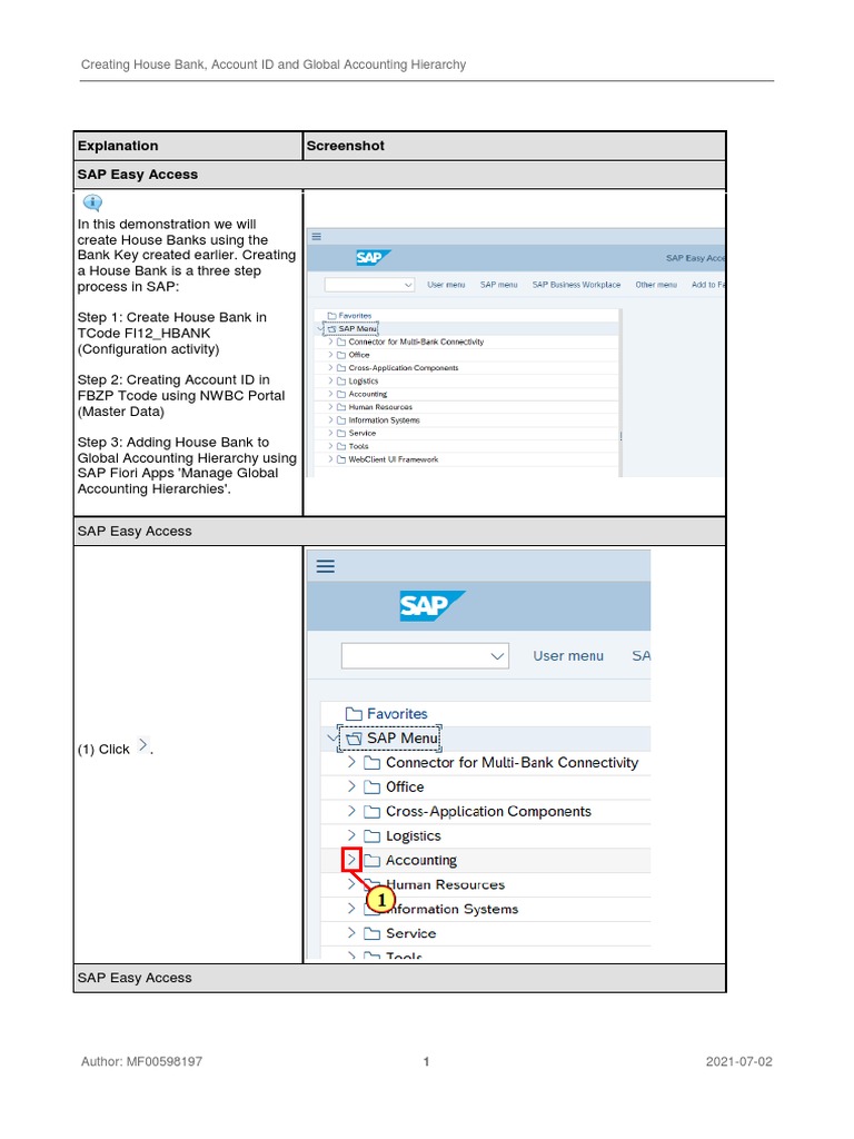 Creating House Bank, Account ID and Global Accounting Hierarchy S4 HANA ...
