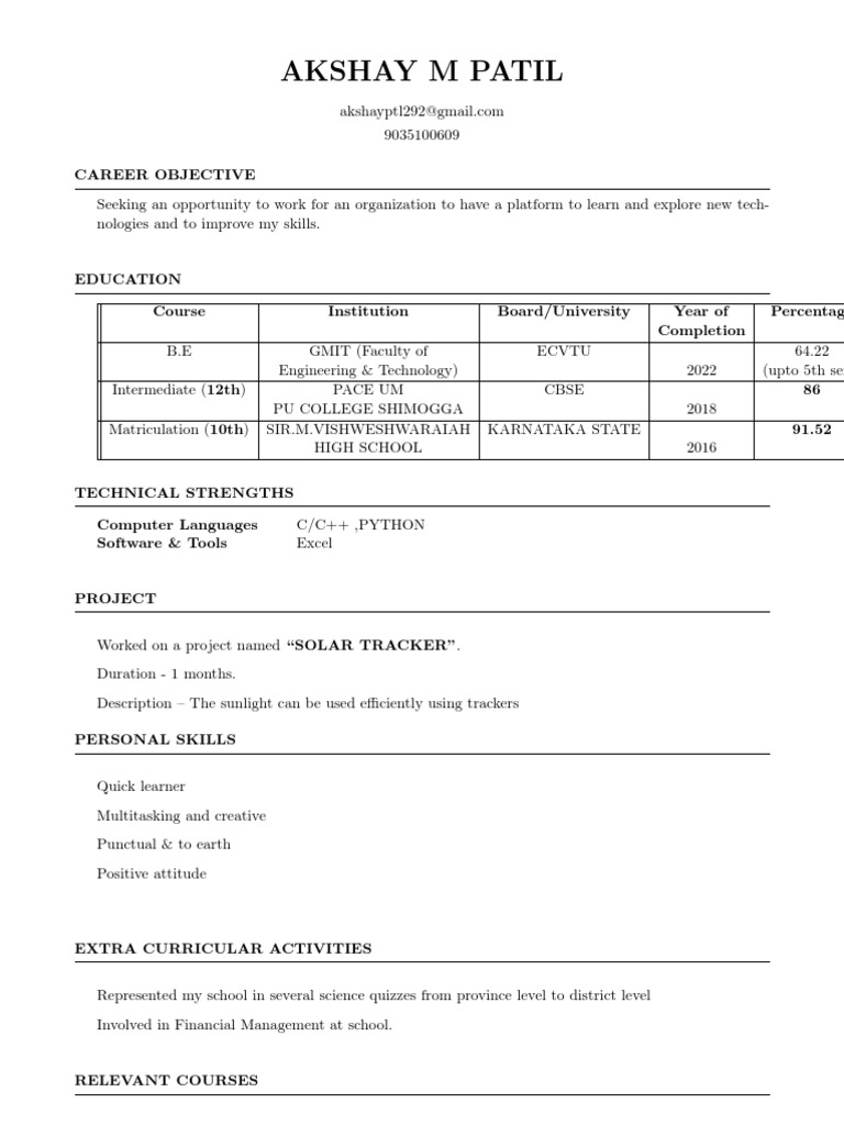 Short Description For Resume For Freshers
