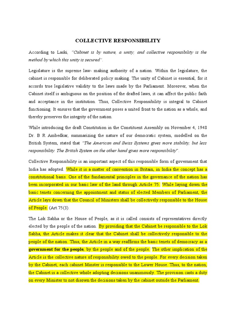 Collective Responsibility: Method by Which This Unity Is Secured" | PDF ...