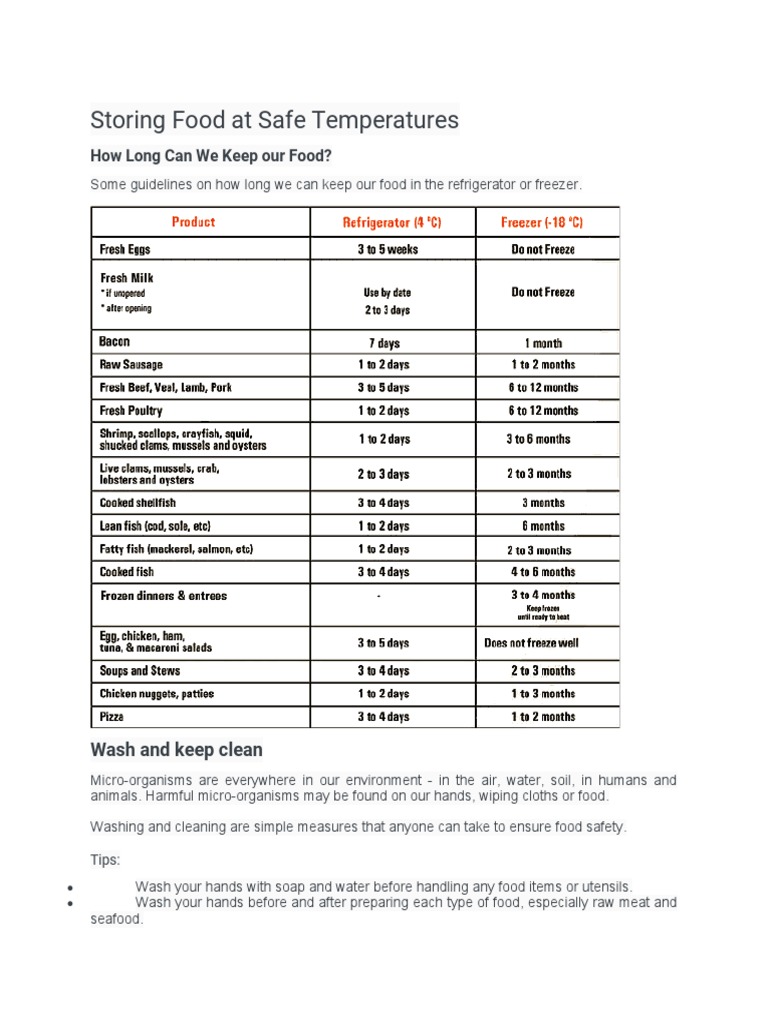 Storing Food at Safe Temperatures | PDF | Seafood | Refrigerator