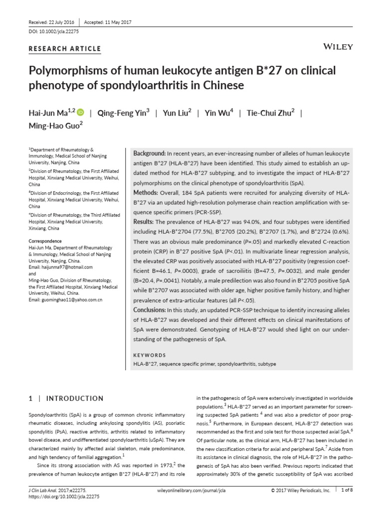 Hla B27 | PDF | Human Leukocyte Antigen | Polymerase Chain Reaction