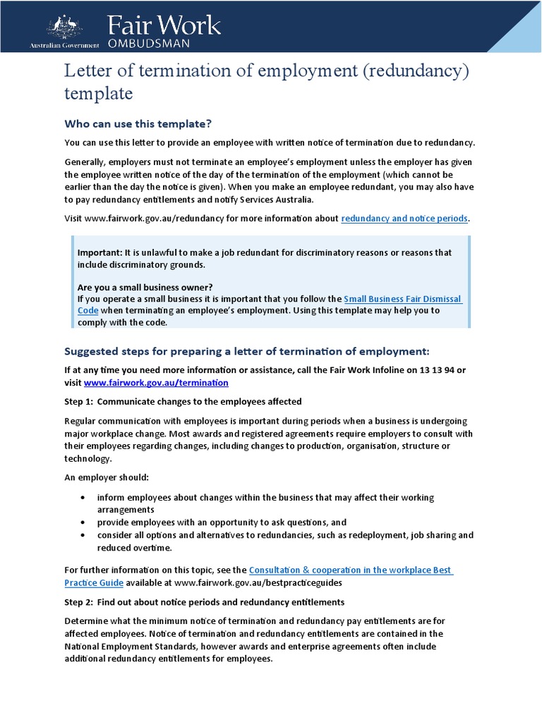 Termination of Employment Letter Template Redundancy | PDF | Layoff ...