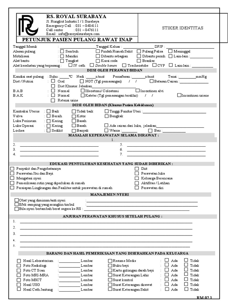 RM.02.1 (Petunjuk Pasien Pulang Ri) | PDF