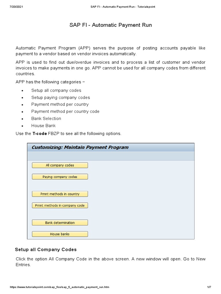 SAP FI - Automatic Payment Run - Tutorialspoint | PDF | Accounts Payable | Payments