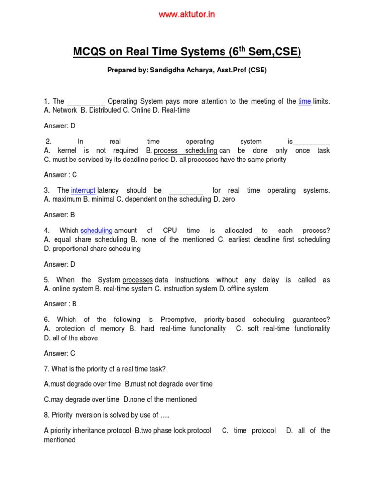 Real Time System (MCQS) | PDF | Scheduling (Computing) | Operating System