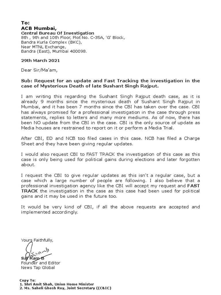 Letter To CBI | PDF