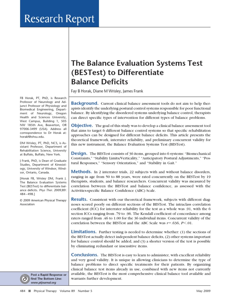 The Balance Evaluation Systems Test | PDF | Balance (Ability) | Nervous ...