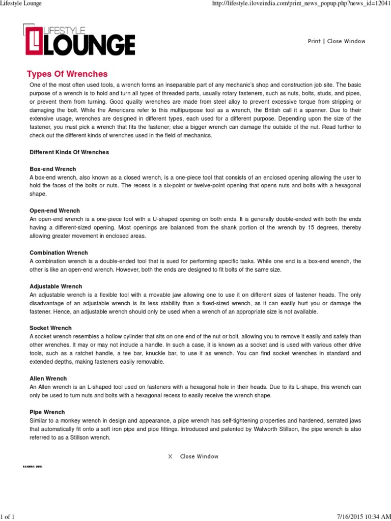 Wrenches | PDF | Nut (Hardware) | Screw