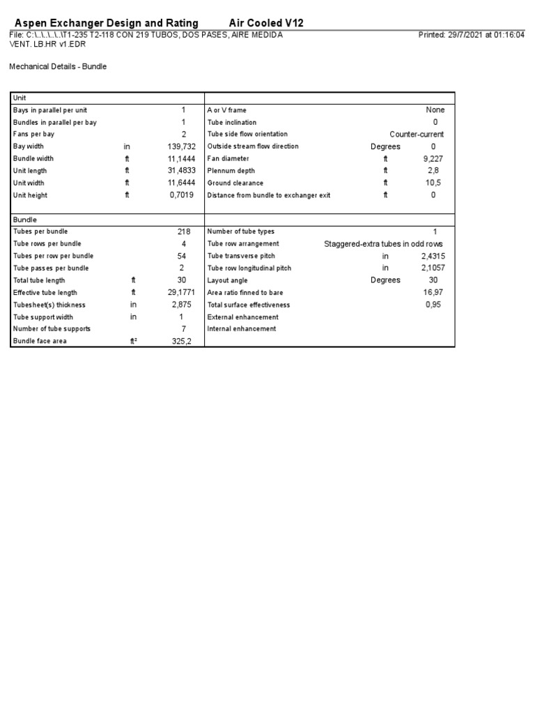Aspen Exchanger Design and Rating Air Cooled V12 | PDF