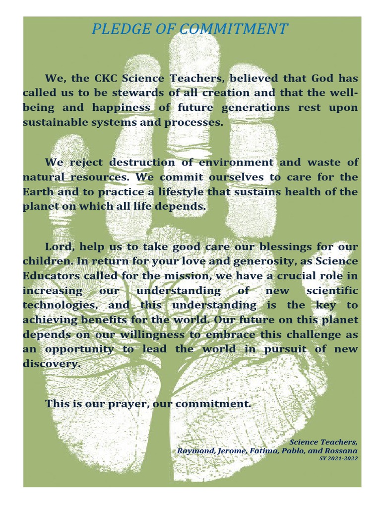 Pledge of Commitment: Science Teachers, Raymond, Jerome, Fatima, Pablo ...