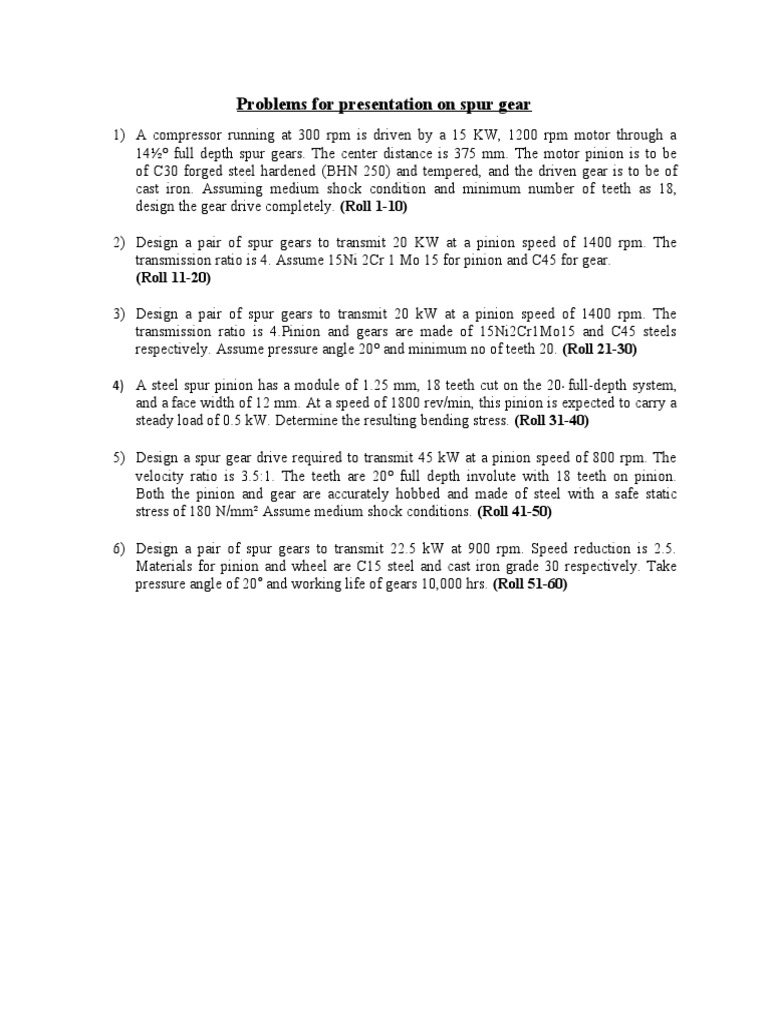 Problems For Presentation On Spur Gear | PDF | Science & Mathematics