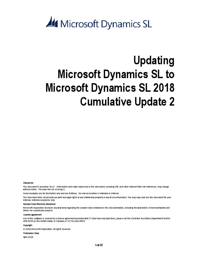 Updating Microsoft Dynamics SL To Microsoft Dynamics SL 2018 Cumulative ...