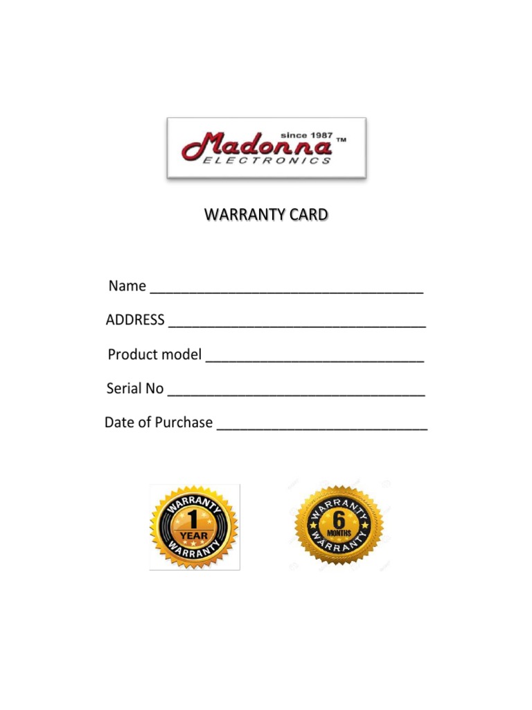 Warranty Card Format | PDF | Business | Finance & Money Management