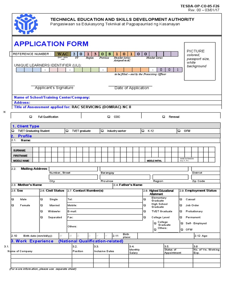 (NEW) Application Form For RAC NC II | PDF | Business