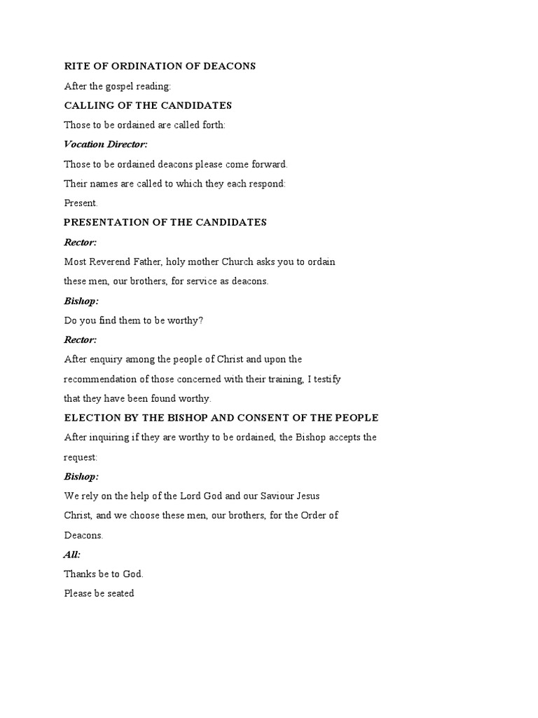Vocation Director:: Rite of Ordination of Deacons | PDF | Bishop | Deacon