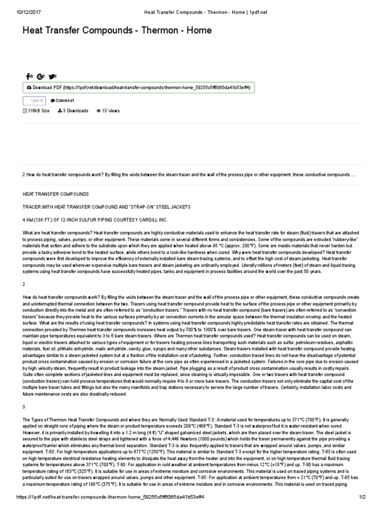 Heat Transfer Compounds - Thermon - Home - 1pdf | PDF | Heat Transfer ...