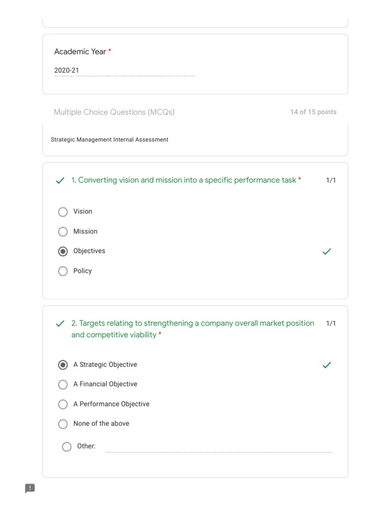 Academic Year: Multiple Choice Questions (MCQS) | PDF | Strategic ...