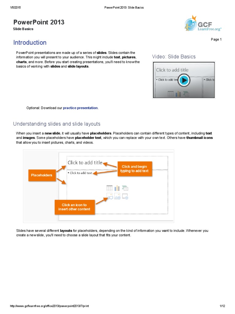 PowerPoint 2013 - Slide Basics | PDF | Page Layout | Microsoft Power Point