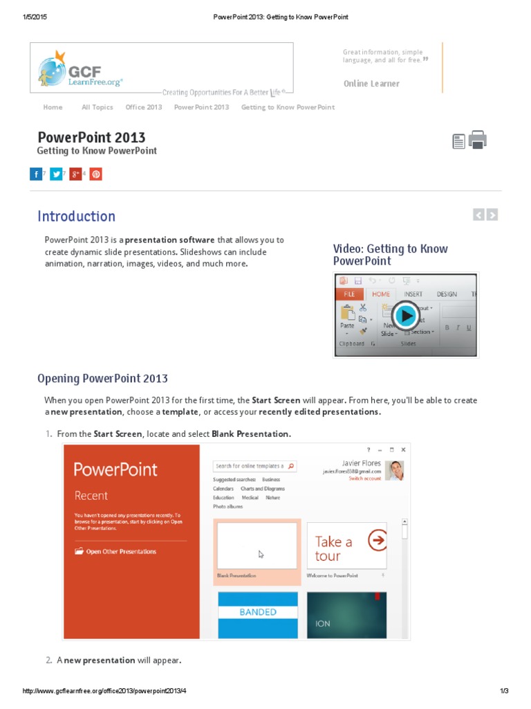 PowerPoint 2013 - Getting To Know PowerPoint | PDF | Microsoft Power ...