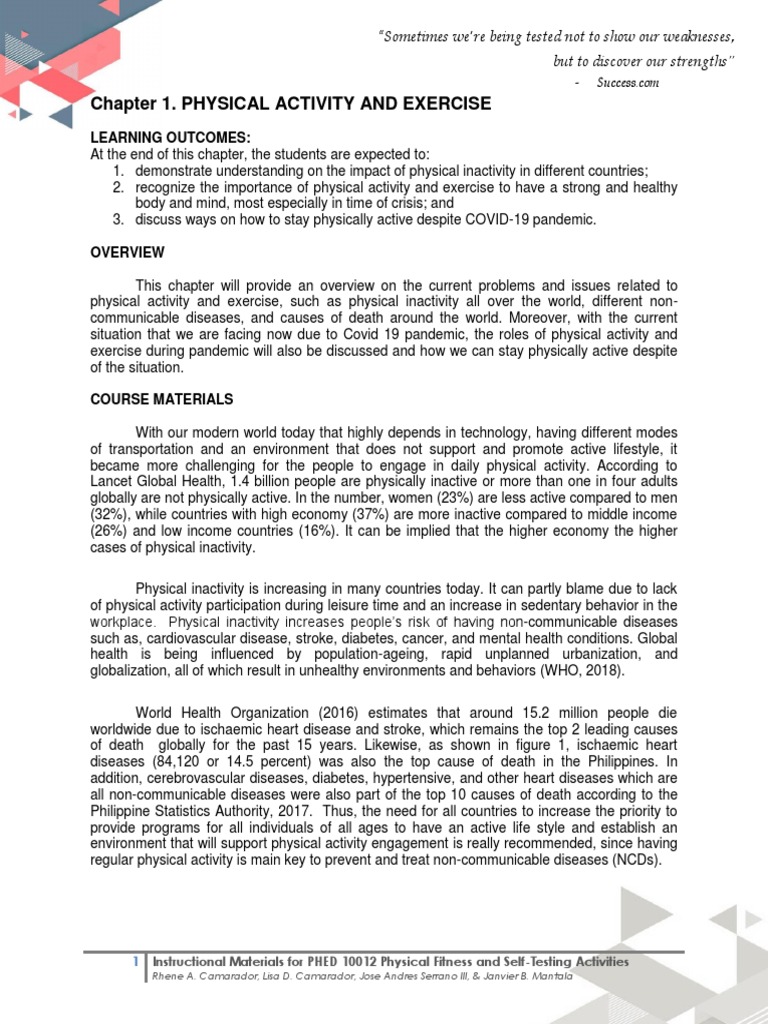 Chapter 1. Physical Activity and Exercise: Learning Outcomes | PDF ...